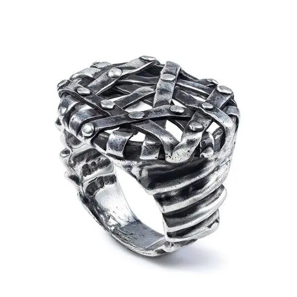 GERMAN KABIRSKI Chainmail Sterling Ring With Cold, Machined Metal Effect - Silver
