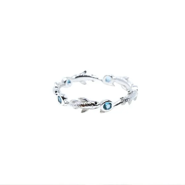 NASI SILVER Eternity Neshama Fish Band- Topaz, Silver - Blue