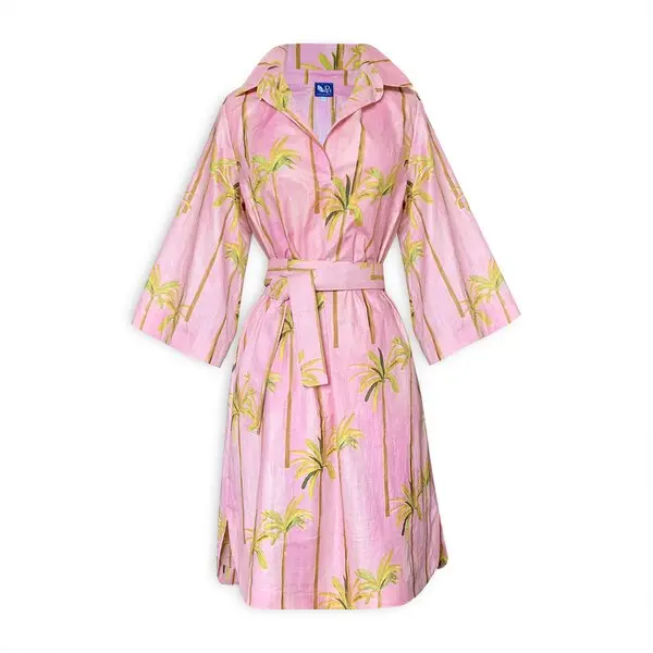 PICK HAPPY Kimono Dress Palm Tree Cotton - Pink