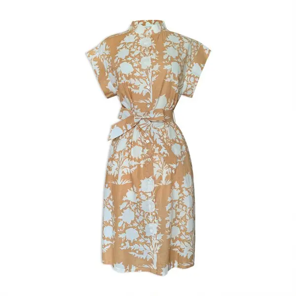 PICK HAPPY Cap Sleeve Floral Print Cotton Shirt Dress - Orange