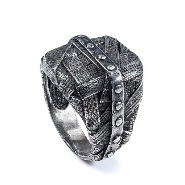 GERMAN KABIRSKI Gridlock Oxidized Ring With Layered Wrapped Metal Look - Silver