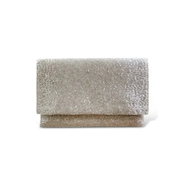 PICK HAPPY Silver / White Steel Cut Beaded Petite Clutch Platinum - Silver/white
