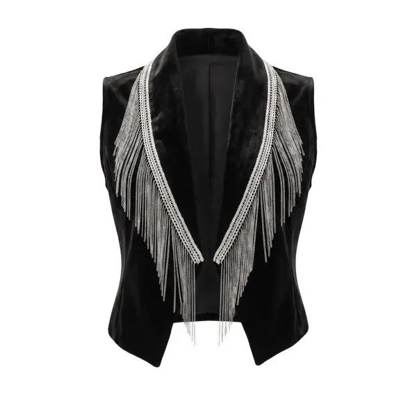 SANIYA KHAN Celine Fringe Vest - Black