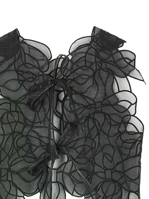 Cecilie Bahnsen Abaya Bow-embroidered Sheer Blouse - Black