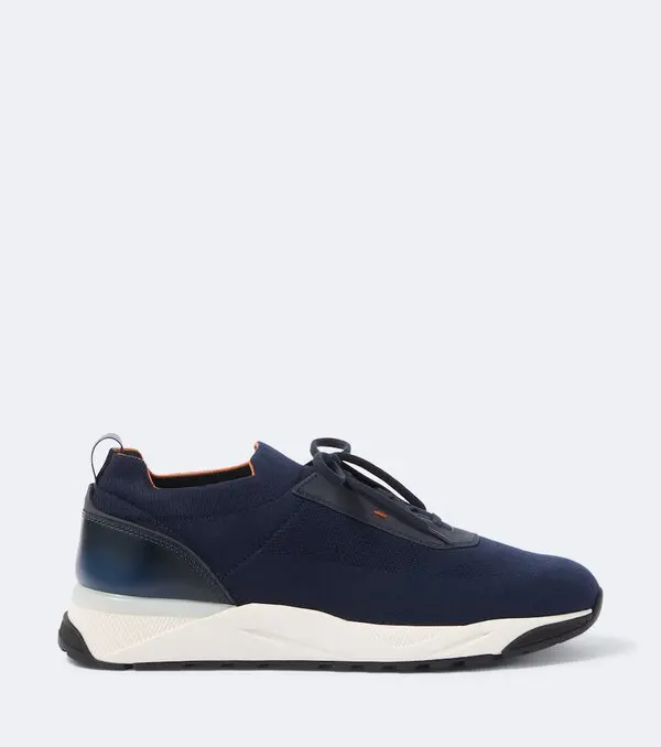 Santoni Leather-trimmed Knitted Sneakers