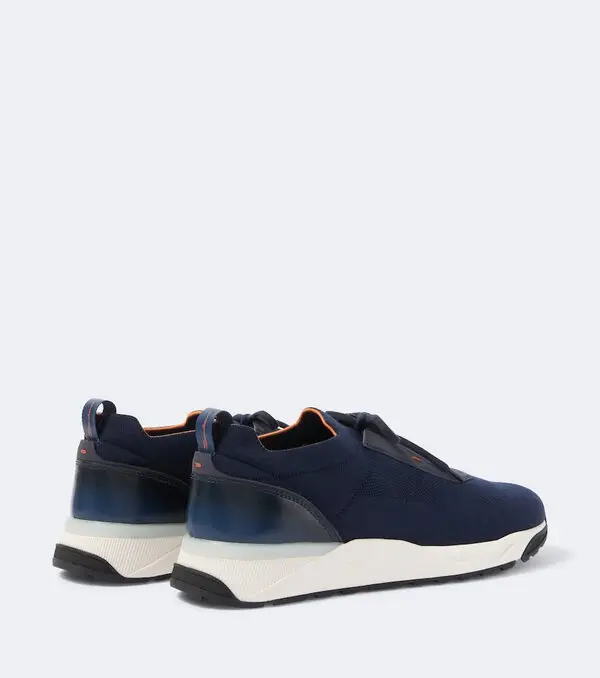 Santoni Leather-trimmed Knitted Sneakers
