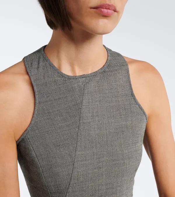 Magda Butrym Herringbone Pleated Peplum Wool-blend Top