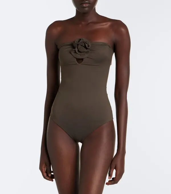 Magda Butrym Floral-appliqué Gathered Swimsuit