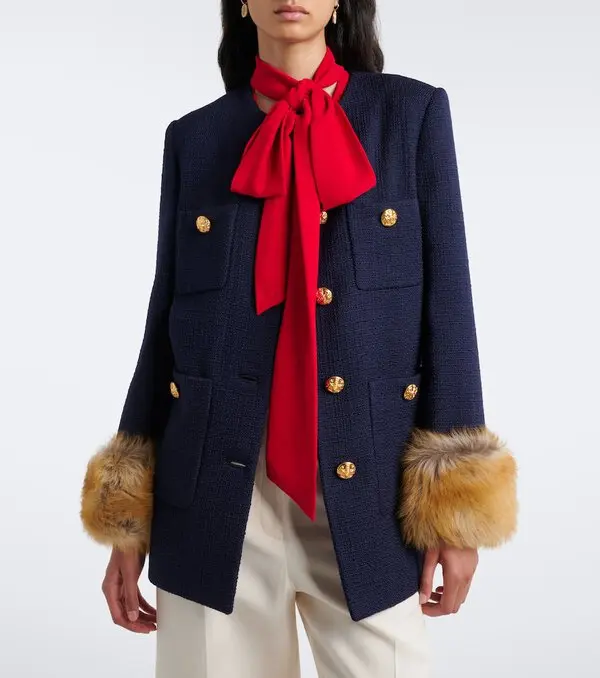 Valentino Garavani Shearling-trimmed Wool-blend Tweed Jacket