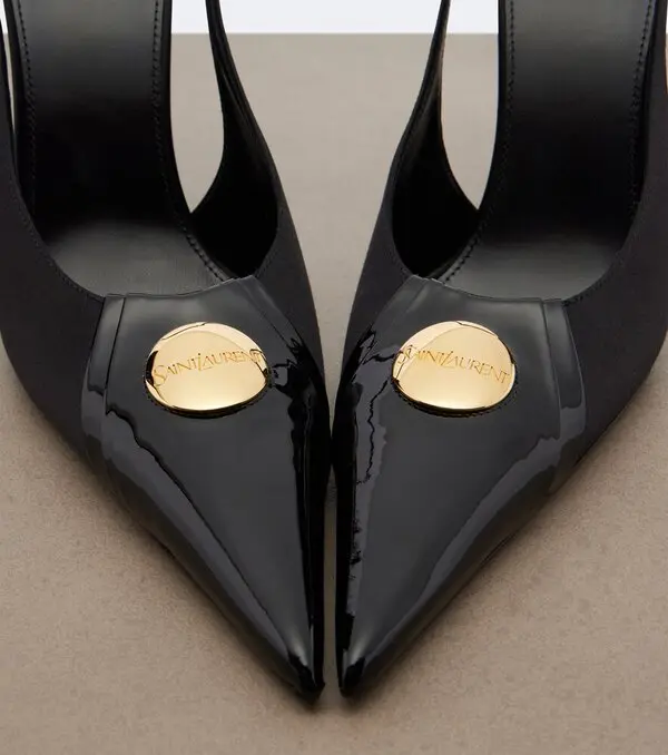 Saint Laurent Satin Pointed Toe Slingback Pumps