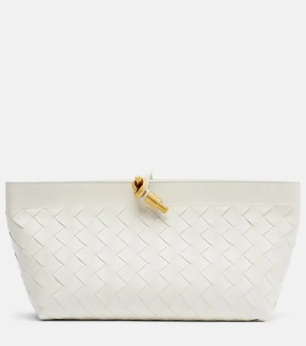 Bottega Veneta Andiamo Boat Intrecciato Leather Clutch - White