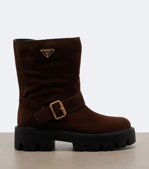 Prada Logo Suede Biker Boots
