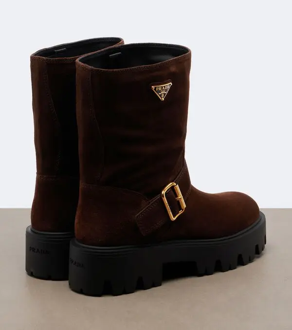 Prada Logo Suede Biker Boots