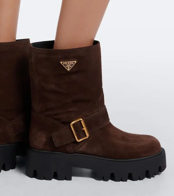 Prada Logo Suede Biker Boots