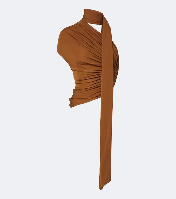 Christopher Esber Vienna Draped Scarf-detail Jersey Top - Brown