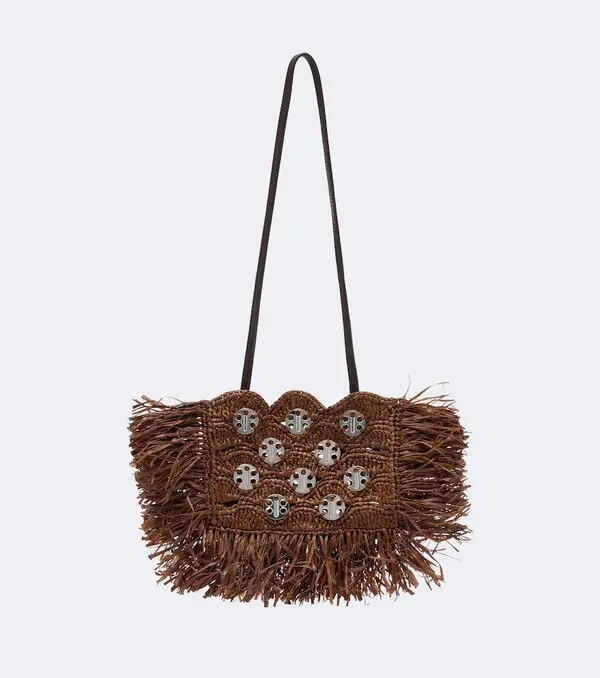Rabanne Embellished Raffia Shoulder Bag - Brown