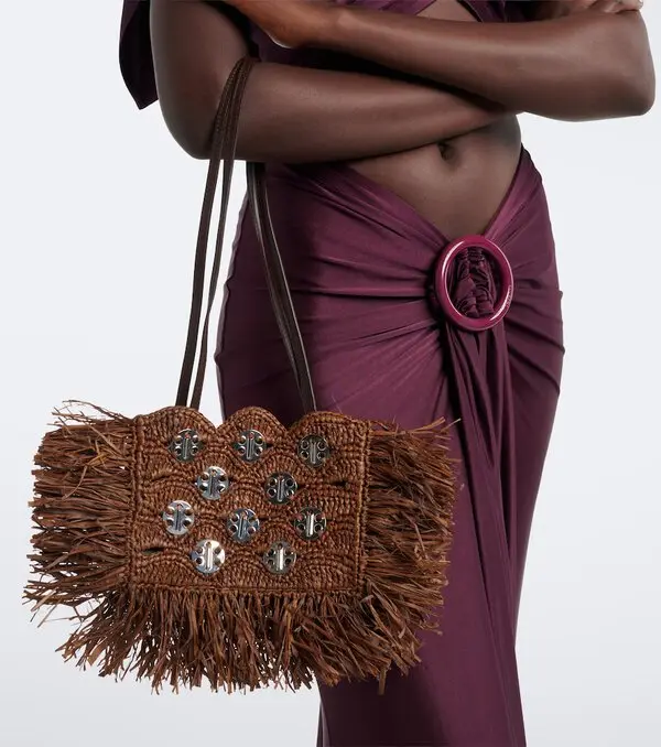 Rabanne Embellished Raffia Shoulder Bag