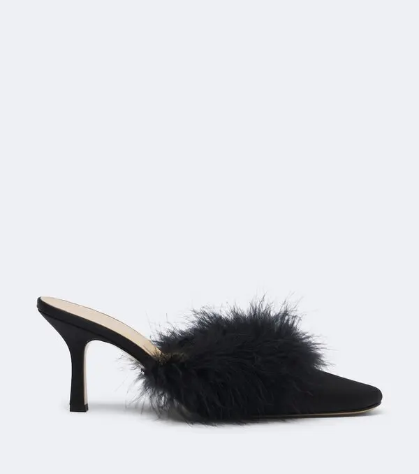 Mach & Mach Carolyn Feather-trimmed Satin Mules