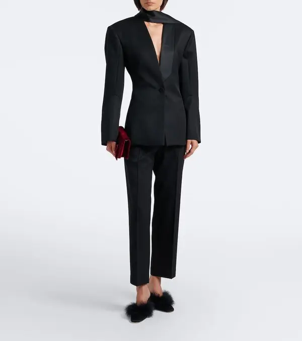 Mach & Mach Carolyn Feather-trimmed Satin Mules