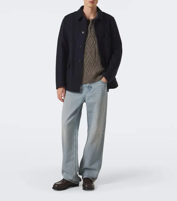 FRAME Cable-knit Wool And Alpaca-blend Polo Sweater