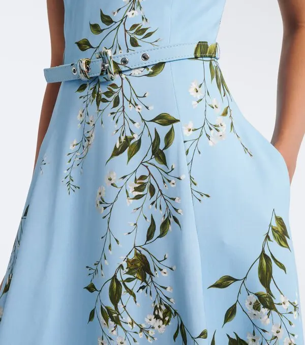 Monique Lhuillier Floral Belted Midi Dress