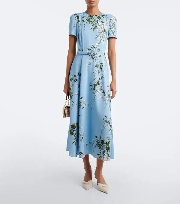 Monique Lhuillier Floral Belted Midi Dress