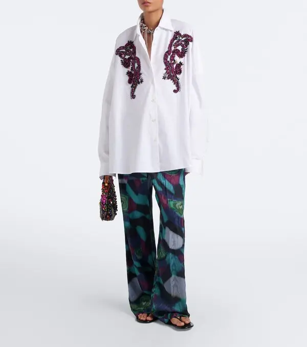 Dries Van Noten Printed Moire Wide-leg Pants
