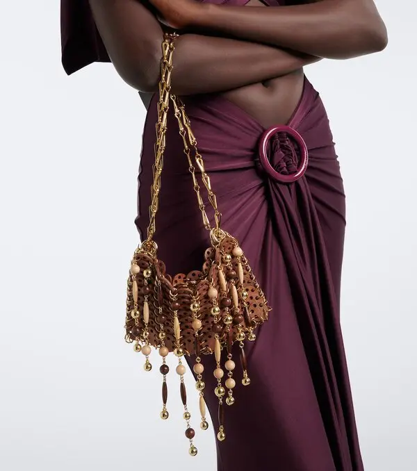 Rabanne 1969 Small Wood Embellished Shoulder Bag