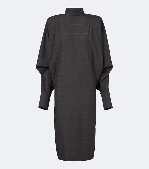 MUGLER Checked Draped Midi Dress - Brown