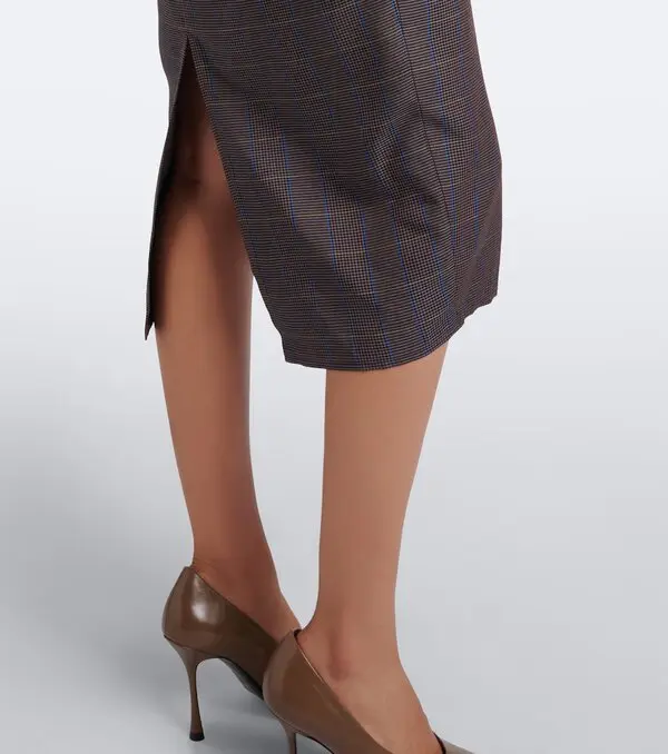 MUGLER Checked Draped Midi Dress