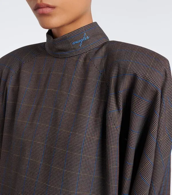 MUGLER Checked Draped Midi Dress