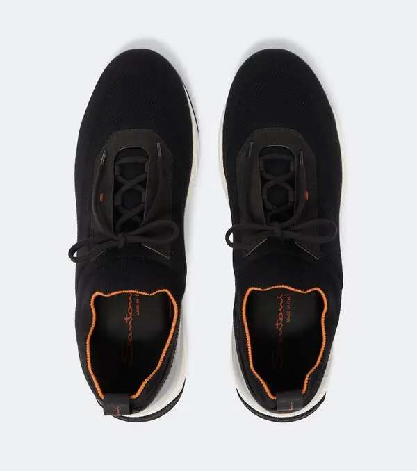 Santoni Leather-trimmed Knitted Sneakers