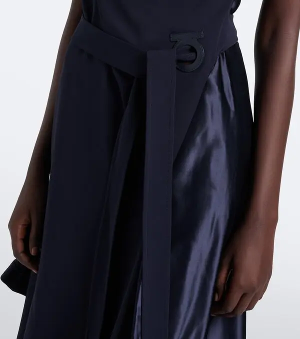 FERRAGAMO Draped Satin-trimmed Jersey Midi Dress