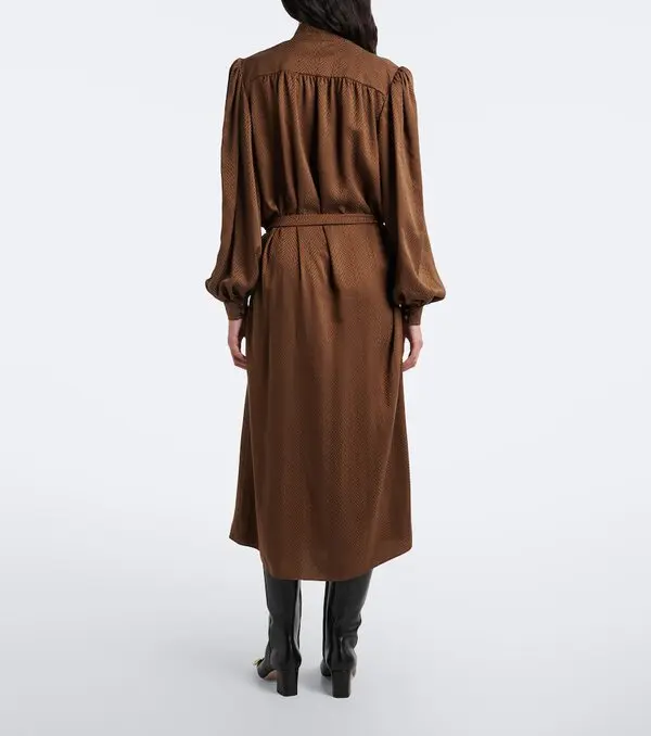 Valentino Garavani Belted Chevron Jacquard Silk Midi Dress