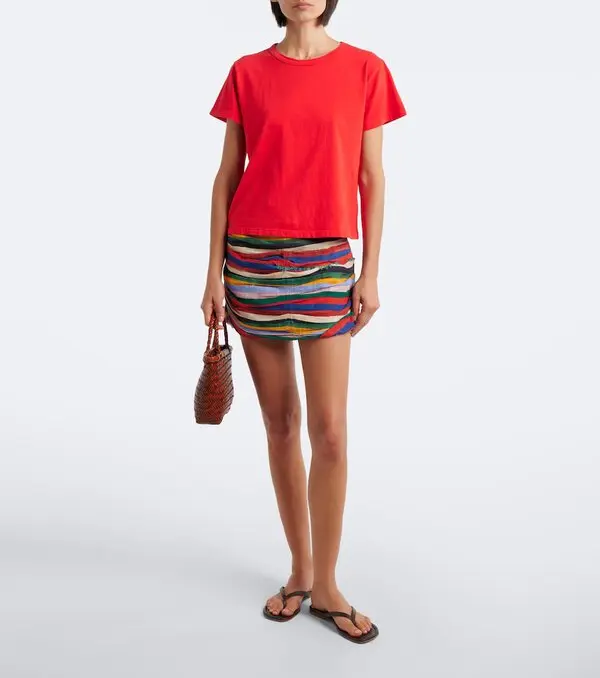Staud Nicola Ruched Cotton Gauze Miniskirt