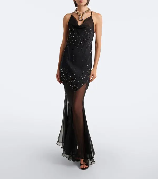 Rabanne Embellished Chiffon Maxi Dress