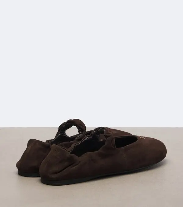 Miu Miu Suede Ruched Mary Jane Flats - Brown
