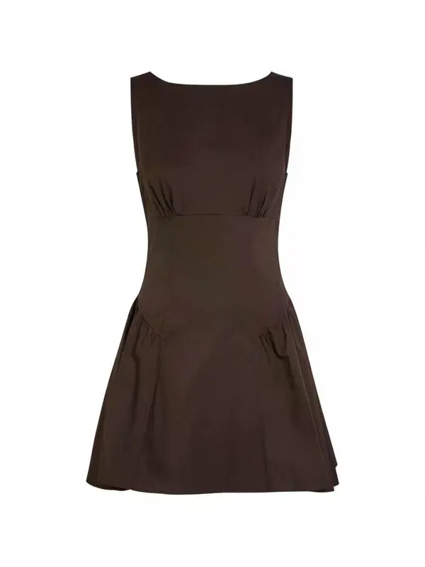 Staud Gwen Gathered-waist Flared Mini Dress - Brown