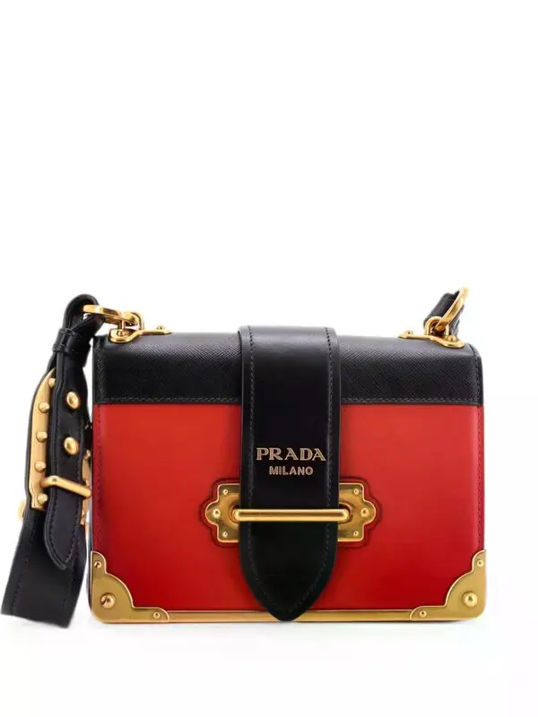 Prada Cahier Leather And Saffiano Leather Small Crossbody Bag - Red
