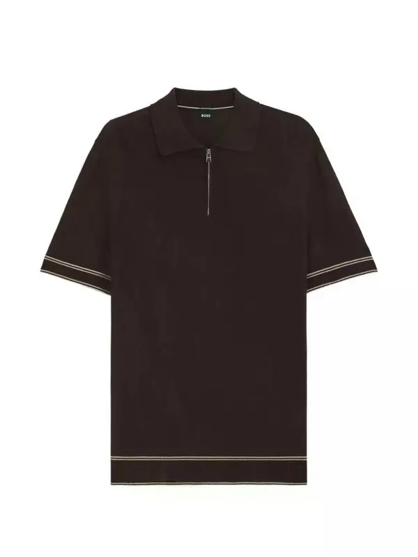 BOSS Zip-fastening Tipped Polo Shirt - Brown