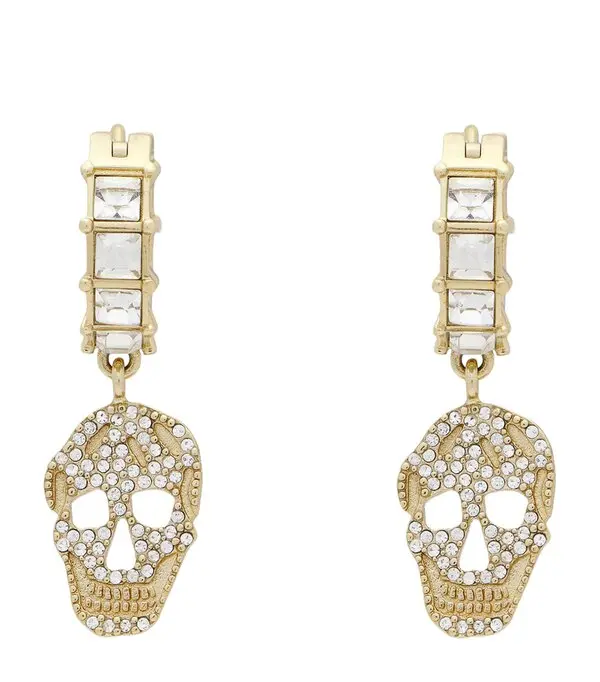 Alexander McQueen Crystal Skull Hoop Earrings - Brown
