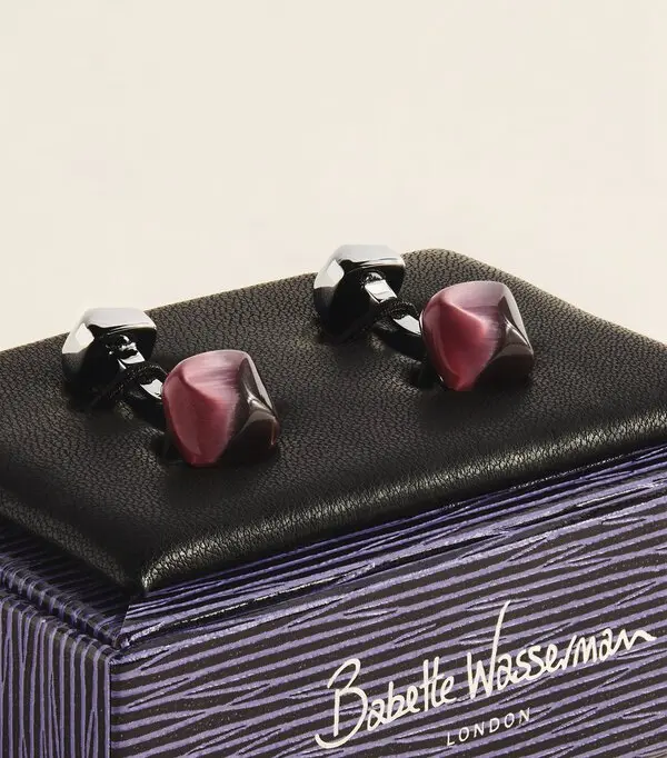 BABETTE WASSERMAN LONDON Rhodium-plated Cat’s Eye Twist Square Cufflinks