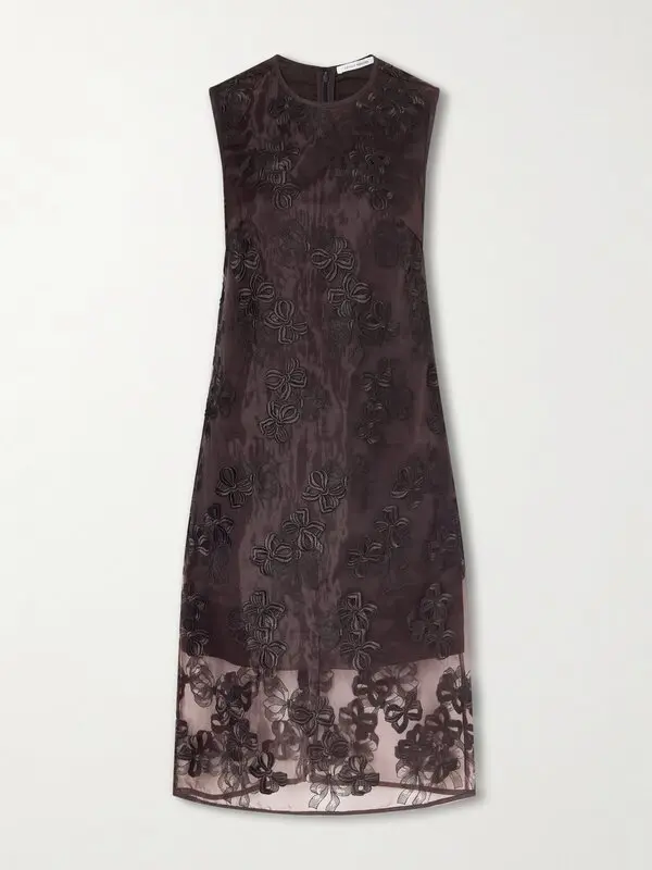 Cecilie Bahnsen Cbdevin Embroidered Rosette Organza Midi Dress - Brown