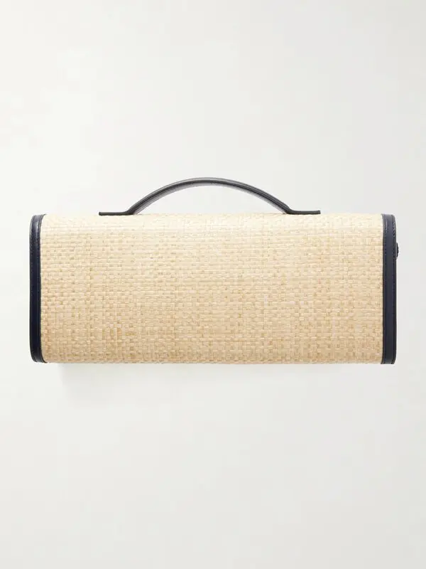 Bottega Veneta Andiamo Woven Raffia Clutch With Leather Trim - Neutrals