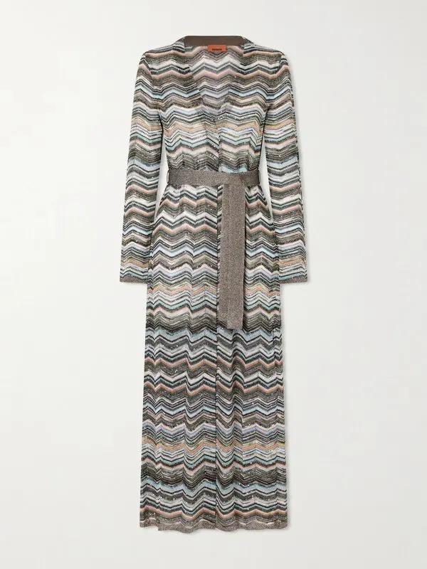 Missoni Striped Belted Crochet-knit Cardigan - Multi
