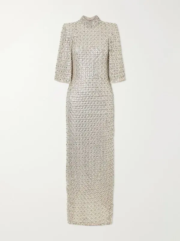 Jenny Packham Sedona Crystal-embellished Sequined Tulle Gown - Silver