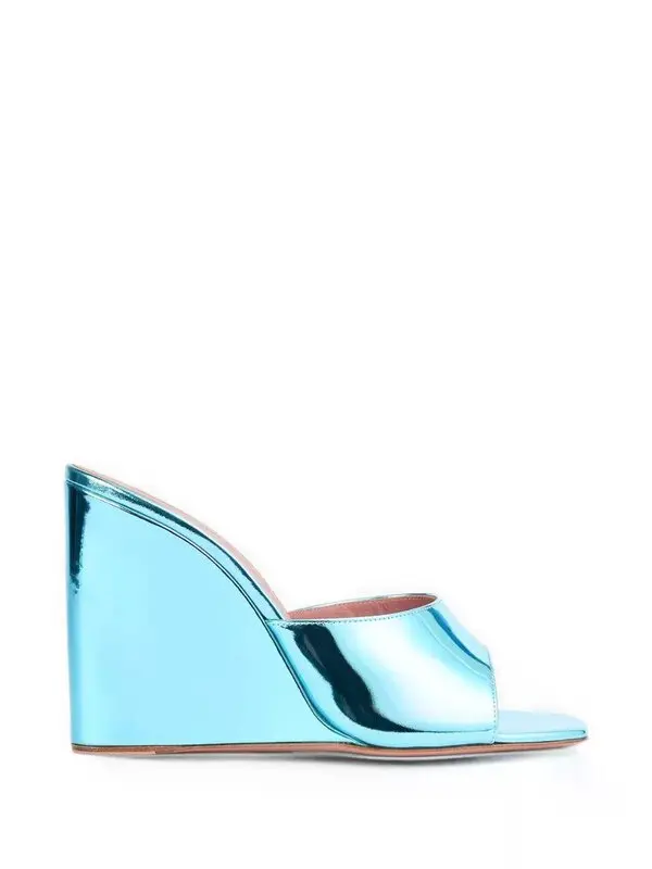 Amina Muaddi Lupita Mirrored-leather Wedge Mules - Blue