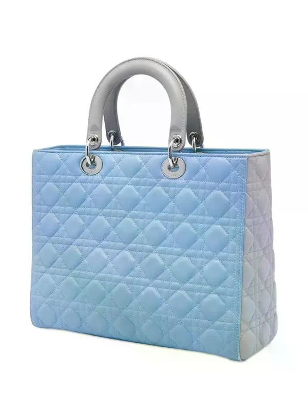 Dior 2014 Large Bicolor Lambskin Cannage Lady Satchel - Blue