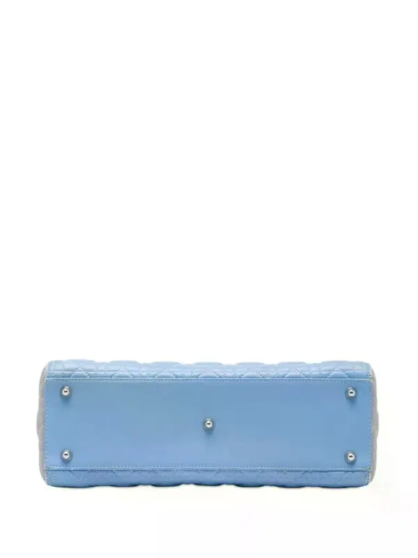 Dior 2014 Large Bicolor Lambskin Cannage Lady Satchel - Blue