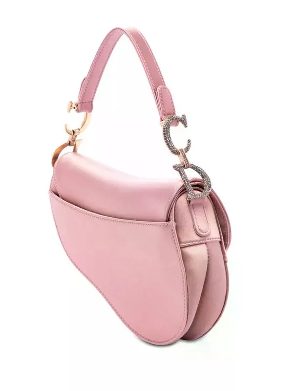 Dior 2020 Mini Satin Crystal Embellished Saddle Bag Handbag - Pink